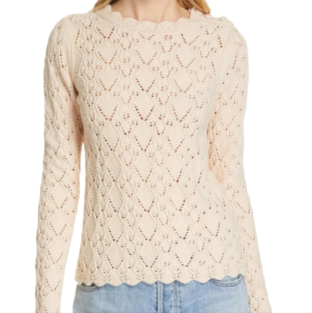 Rebecca Taylor La Vie Diamond Pointelle Pullover Cott… - Gem